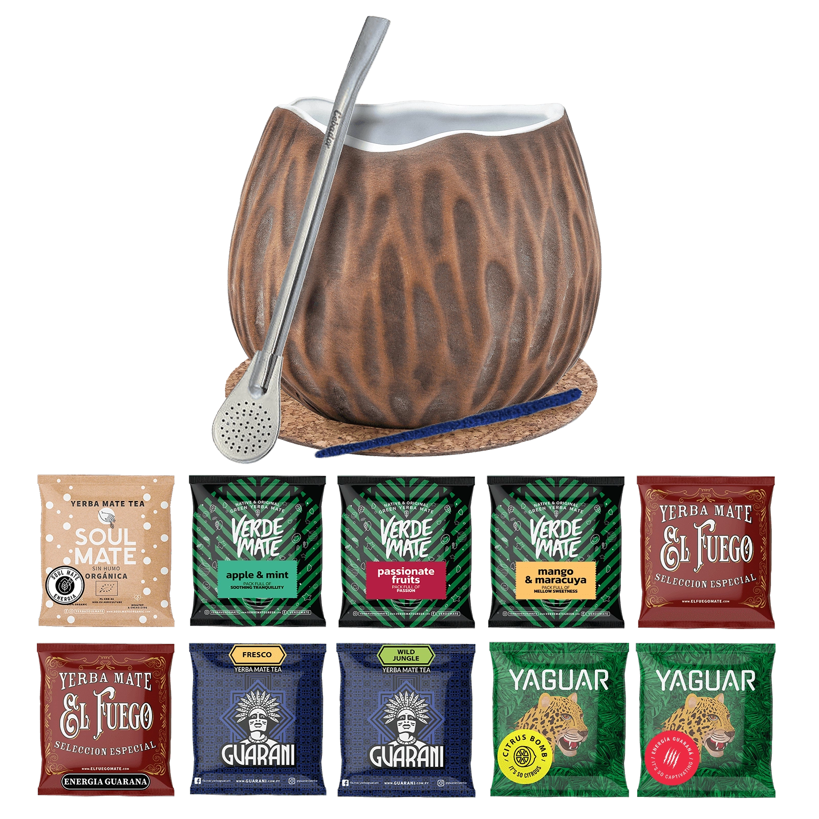 Yerba Mate Set 10x50g Calabash Coconut Bombilla 500g - Yerba Mate ...