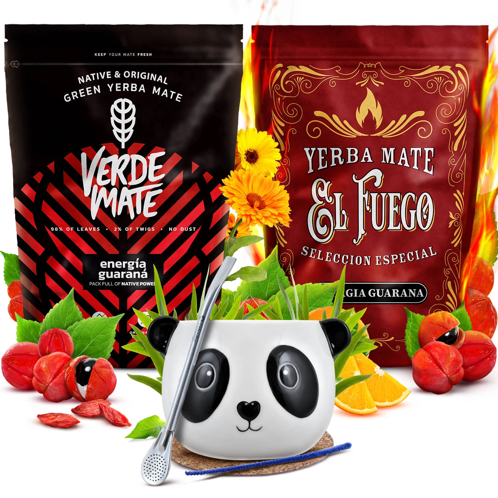 Yerba Mate sada Verde Mate El Fuego Energia 2x500g + příslušenství ...